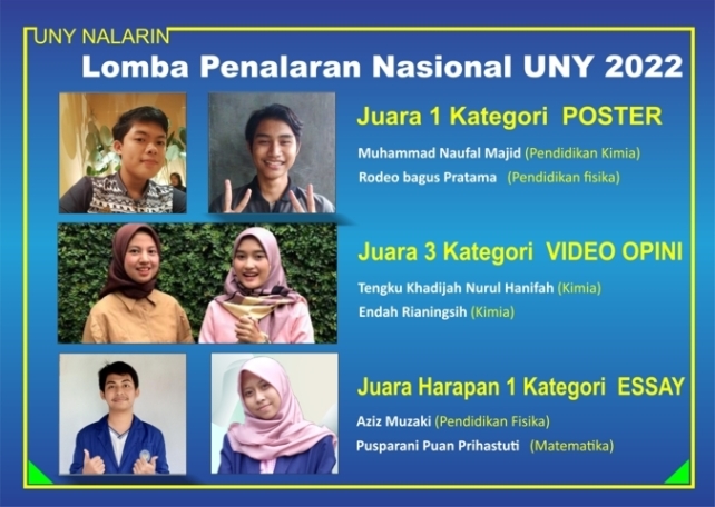 Tiga Tim Mahasiswa FMIPA Meraih Juara di Nalarin UNY 2022 | Fakultas MIPA